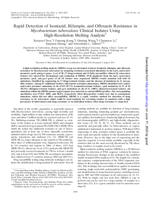 (PDF) Rapid Detection of Isoniazid, Rifampin, and Ofloxacin Resistance in Mycobacterium ...