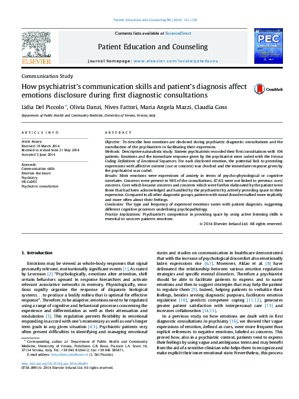 (PDF) How psychiatrist's communication skills and patient's diagnosis ...