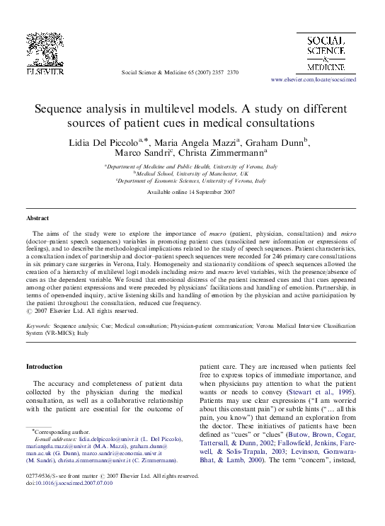 (PDF) Sequence analysis in multilevel models. A study on different sources of patient cues in ...