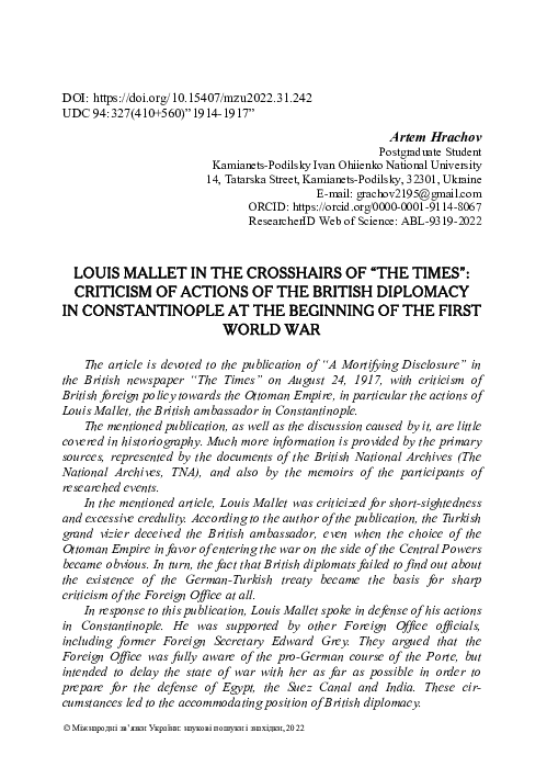 (PDF) Louis Mallet in the Crosshairs of “the Times”: Criticism of ...