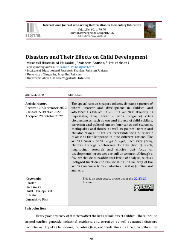 (PDF) Disasters and Their Effects on Child Development