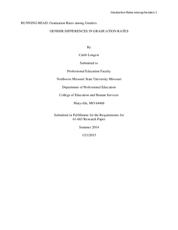 (PDF) RUNNING HEAD: Graduation Rates among Genders GENDER DIFFERENCES ...