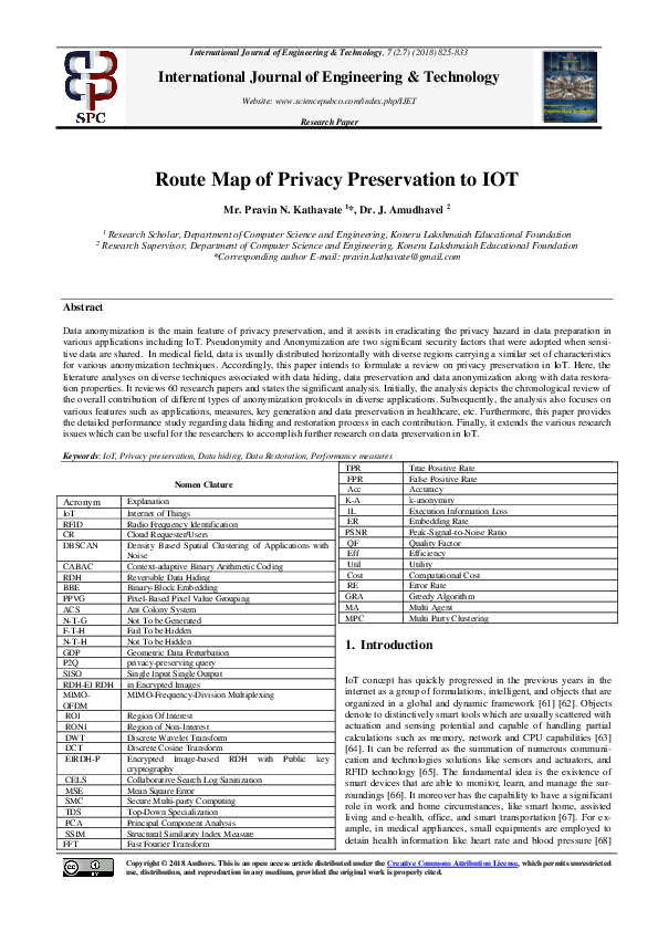 (PDF) Route Map of Privacy Preservation to IOT