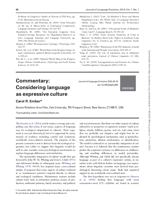 (PDF) Commentary: Considering language as expressive culture