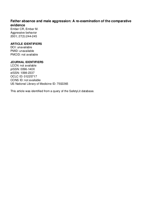 (PDF) Father Absence and Male Aggression. A Re-Examination of the ...