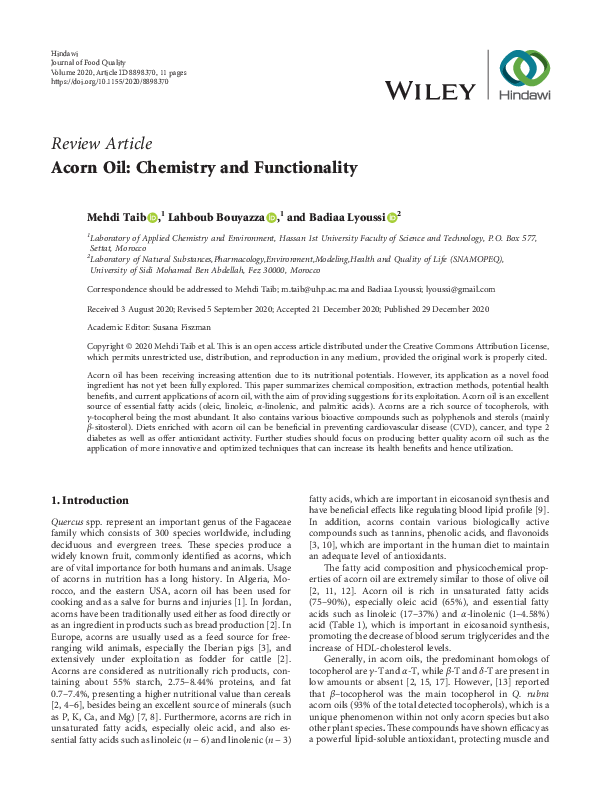 (PDF) Acorn Oil: Chemistry and Functionality