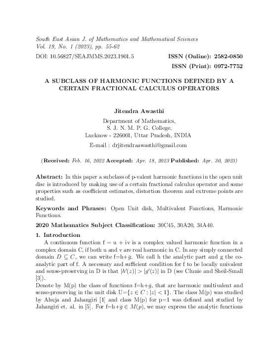 (PDF) A Subclass of Harmonic Functions Defined by a Certain Fractional ...