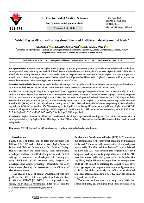 (PDF) Which Bayley-III cut-off values should be used in different ...