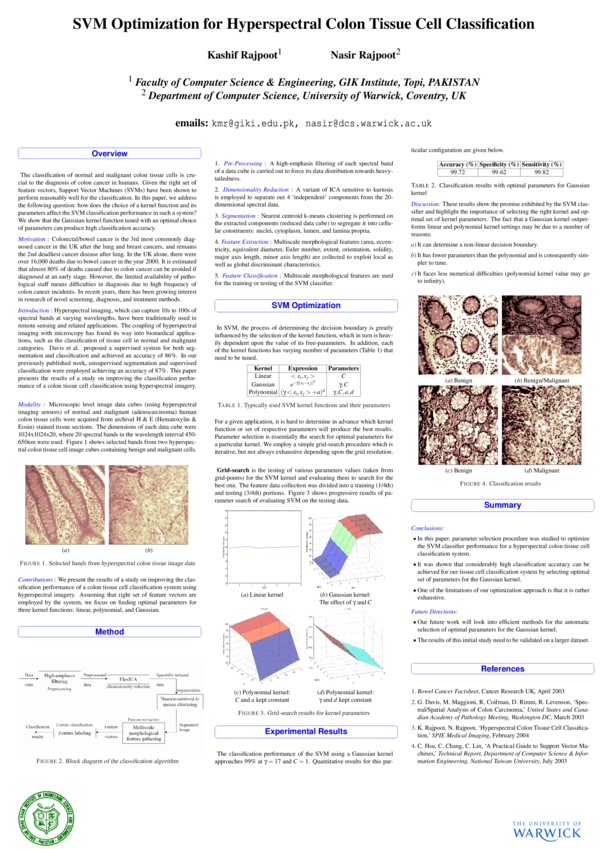 (PDF) SVM Optimization for Hyperspectral Colon Tissue Cell ... (PDF) SVM Optimization for Hyperspectral Colon Tissue Cell ...