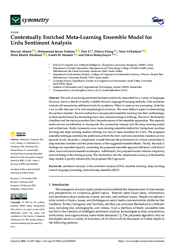 (PDF) Contextually Enriched Meta-Learning Ensemble Model for Urdu ... (PDF) Contextually Enriched Meta-Learning Ensemble Model for Urdu ...
