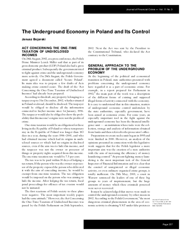 (PDF) The underground economy in Poland and its control