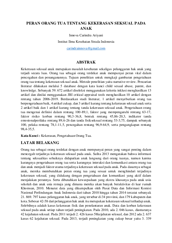 (PDF) PERAN ORANG TUA TENTANG KEKERASAN SEKSUAL PADA ANAK
