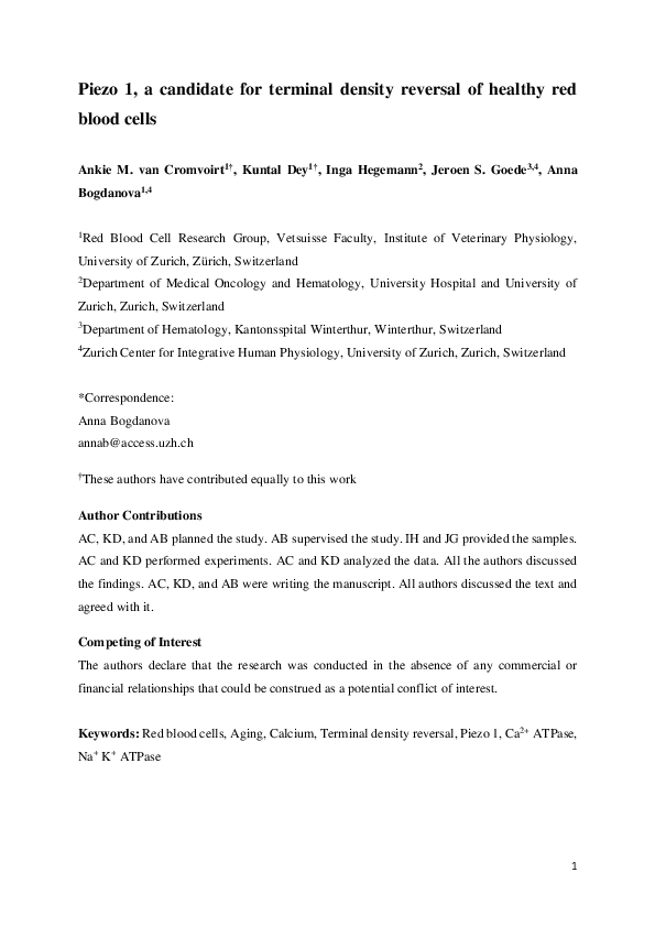 (PDF) Piezo 1, a candidate for terminal density reversal of healthy red ...