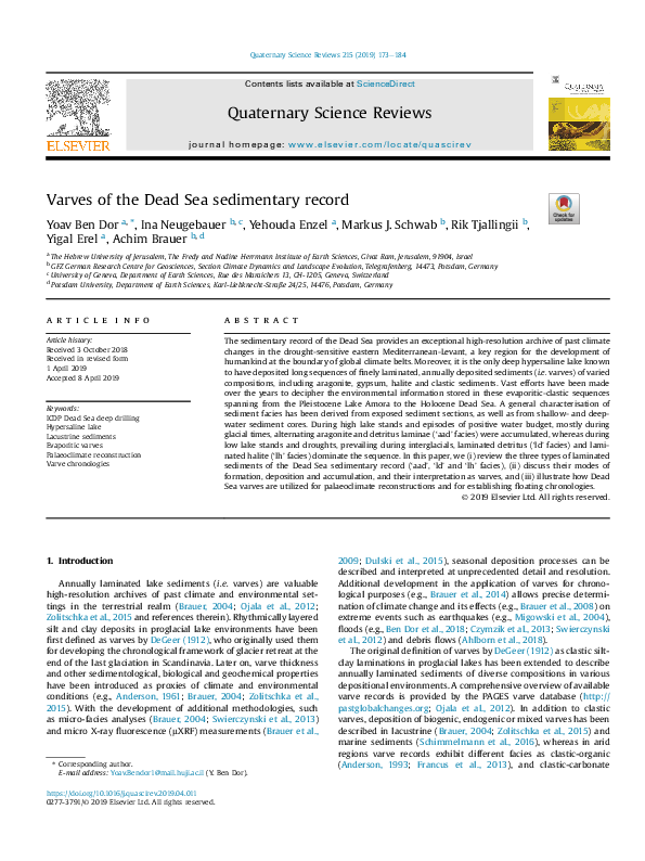 (PDF) Varves of the Dead Sea sedimentary record