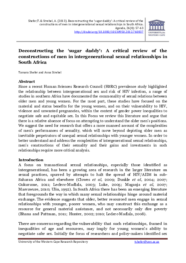 (PDF) Deconstructing the ‘sugar daddy’: A critical review of the constructions of men in ...