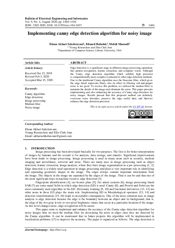 Pdf Implementing Canny Edge Detection Algorithm For Noisy Image Eduard Babulak
