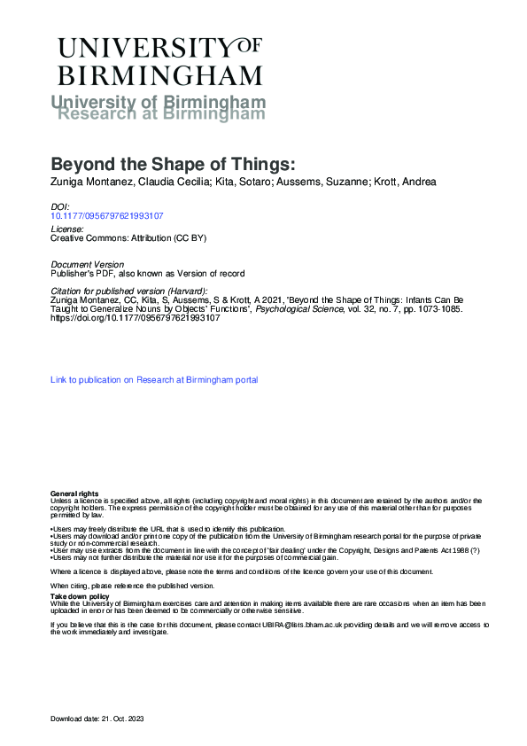 (PDF) Beyond the Shape of Things: Infants Can Be Taught to Generalize ...
