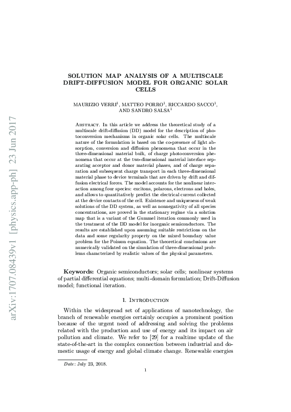 (PDF) Solution map analysis of a multiscale Drift–Diffusion model for organic solar cells ...