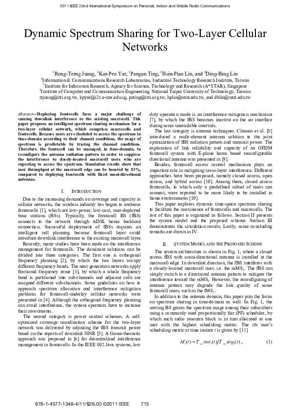 Pdf Dynamic Spectrum Sharing For Two Layer Cellular Networks