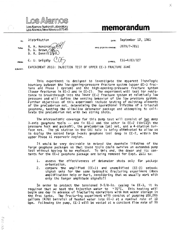 (PDF) Experiment 2033. Injection Test of Upper EE-3 Fracture Zone