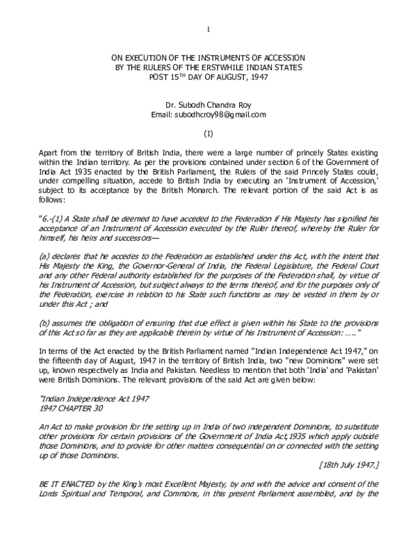 (PDF) ON EXECUTION OF THE INSTRUMENTS OF ACCESSION BY THE RULERS OF THE ...