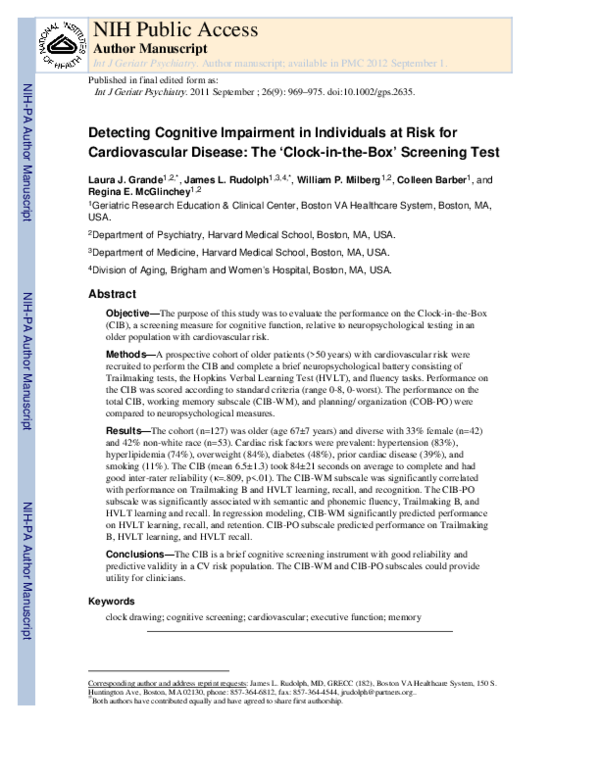 (PDF) Detecting cognitive impairment in individuals at risk for cardiovascular disease: the ...