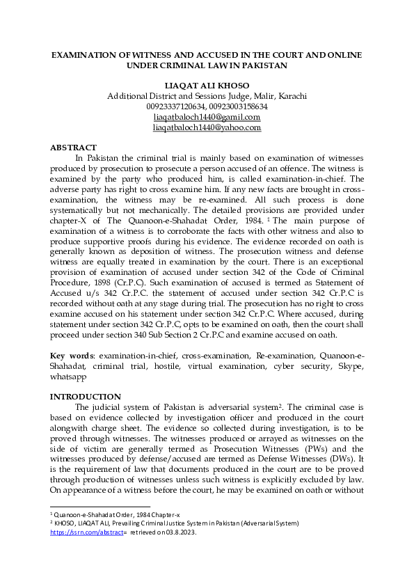 (PDF) EXAMINATION OF WITNESS AND ACCUSED IN THE COURT AND ONLINE UNDER ...