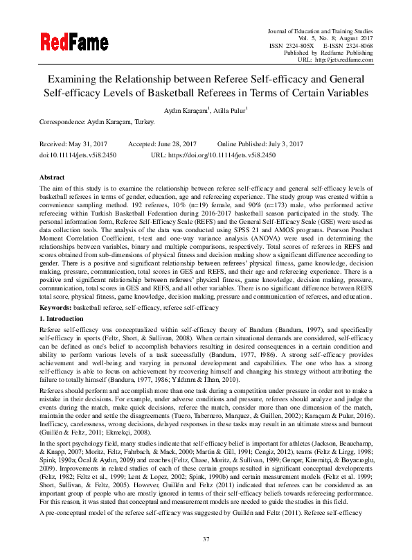 (PDF) Examining the Relationship between Referee Self-efficacy and ...
