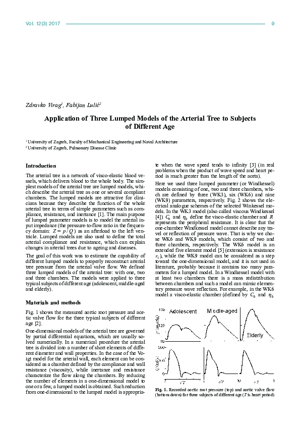 (PDF) Application of Three Lumped Models of the Arterial Tree to ...