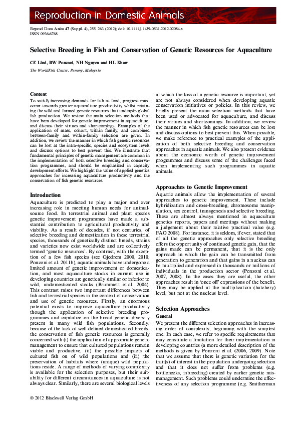 (PDF) Selective Breeding in Fish and Conservation of Genetic Resources ...