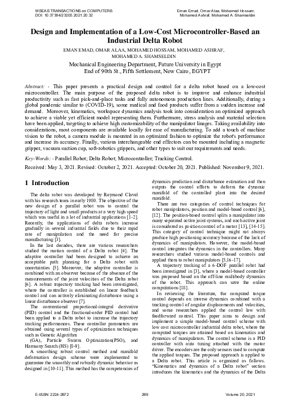 (PDF) Design and Implementation of a Low-Cost Microcontroller-Based an Industrial Delta Robot ...