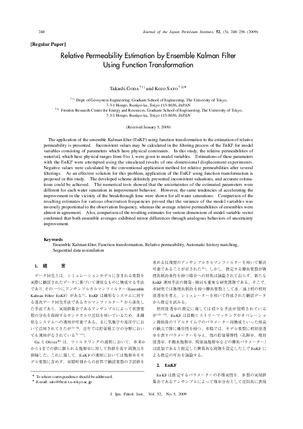 Pdf Relative Permeability Estimation By Ensemble Kalman Filter Using Function Transformation