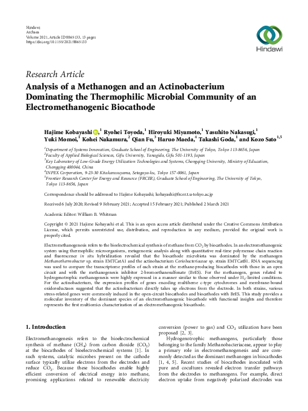 (PDF) Analysis of a Methanogen and an Actinobacterium Dominating the ...