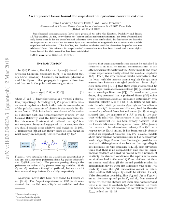 (PDF) Improved lower bound on superluminal quantum communication | Sandro Faetti - Academia.edu
