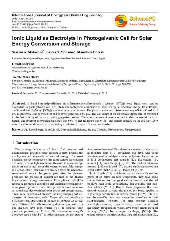 (PDF) Energy efficiency, solar energy conversion and storage in ...