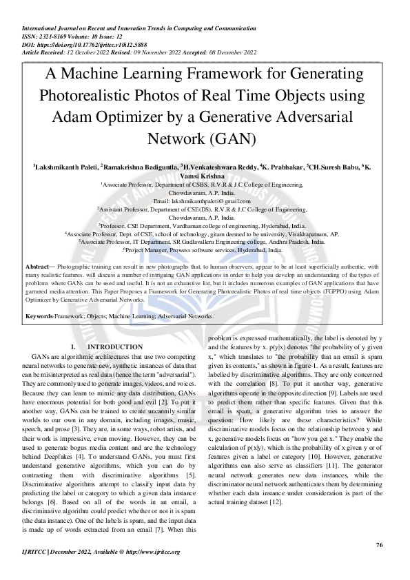 (PDF) A Machine Learning Framework for Generating Photorealistic Photos ...