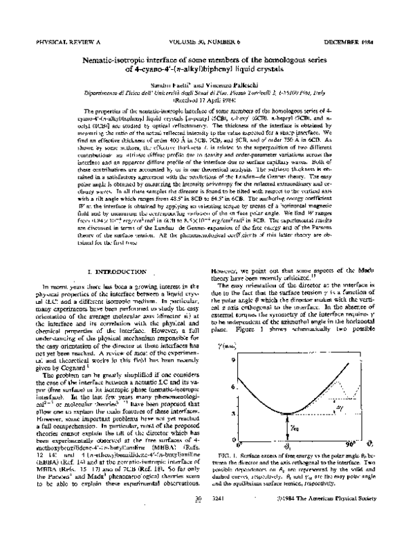 (PDF) Nematic-isotropic interface of some members of the homologous series of 4-cyano-4′-( n ...