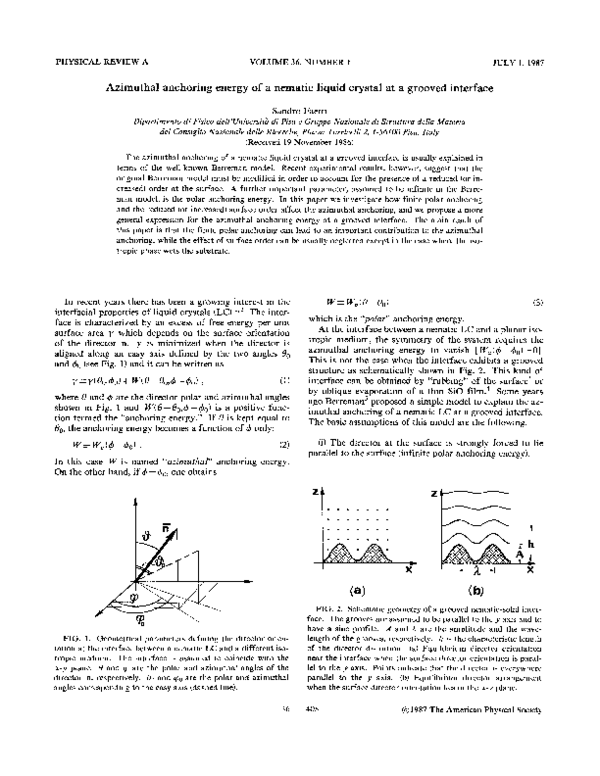 (PDF) Azimuthal anchoring energy of a nematic liquid crystal at a grooved interface