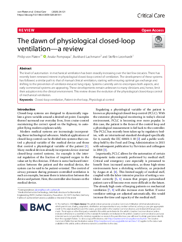 (PDF) The dawn of physiological closed-loop ventilation—a review