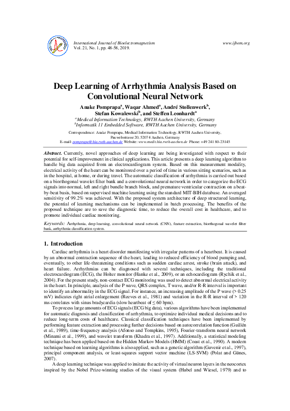(PDF) Deep Learning of Arrhythmia Analysis Based on Convolutional ... (PDF) Deep Learning of Arrhythmia Analysis Based on Convolutional ...