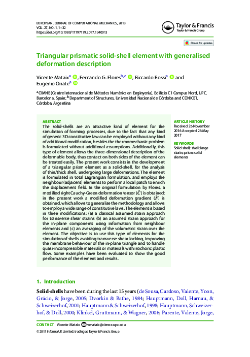 Pdf Triangular Prismatic Solid Shell Element With Generalised Deformation Description