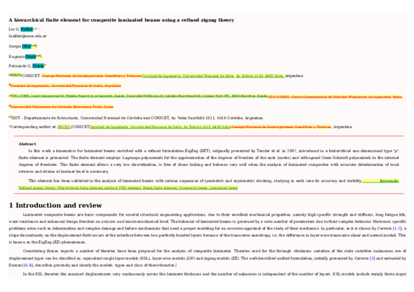 Pdf A Hierarchical Finite Element For Composite Laminated Beams Using A Refined Zigzag Theory