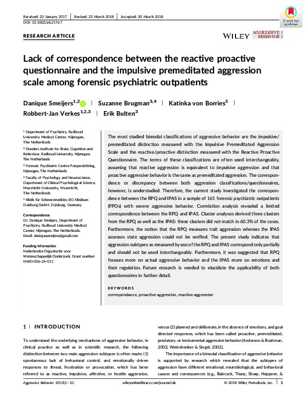 Pdf Lack Of Correspondence Between The Reactive Proactive