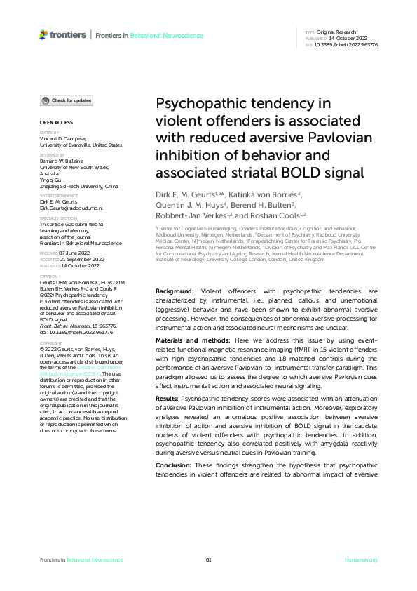 (PDF) Psychopathic tendency in violent offenders is associated with ...