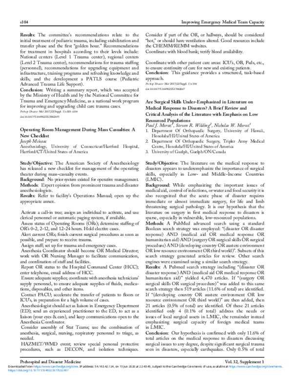 (PDF) Operating Room Management During Mass Casualties: A New Checklist