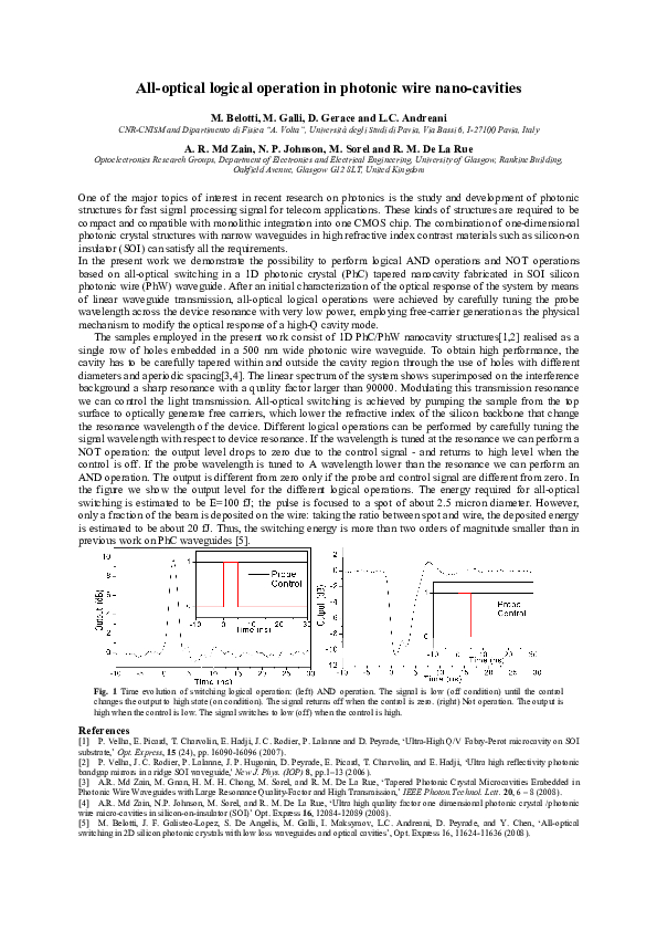 (PDF) All-optical logical operation in photonic wire nano-cavities | Richard De La Rue ...