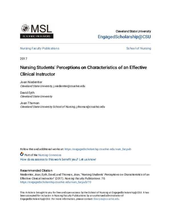 (PDF) Nursing Students’ Perceptions on Characteristics of an Effective Clinical Instructor