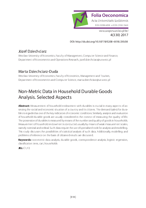 (PDF) Non‑Metric Data in Household Durable Goods Analysis. Selected Aspects