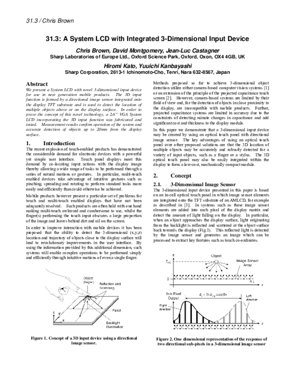 (PDF) 31.3: A System LCD with Integrated 3‐Dimensional Input Device