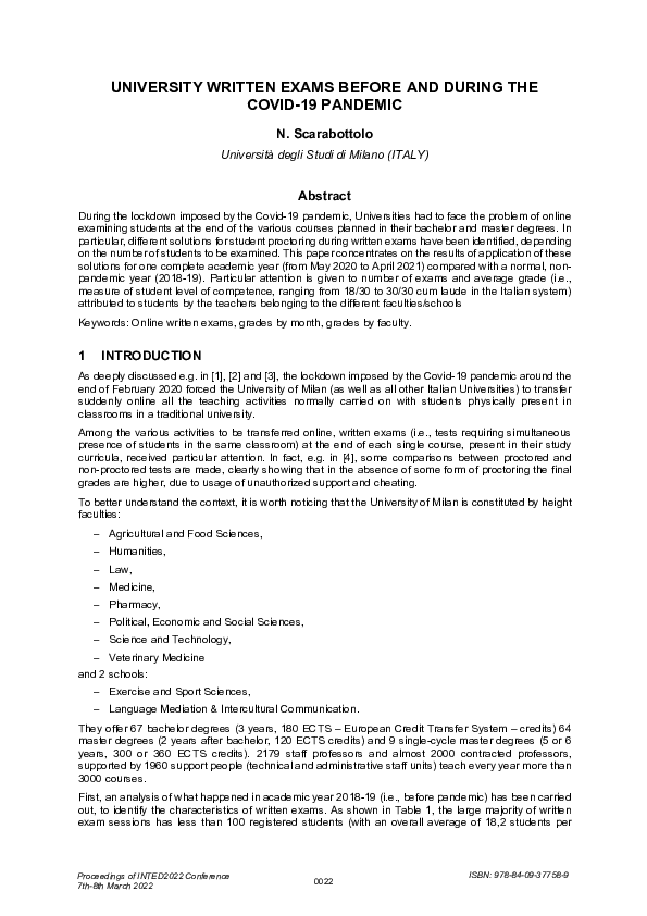 (PDF) University Written Exams Before and During the COVID-19 Pandemic